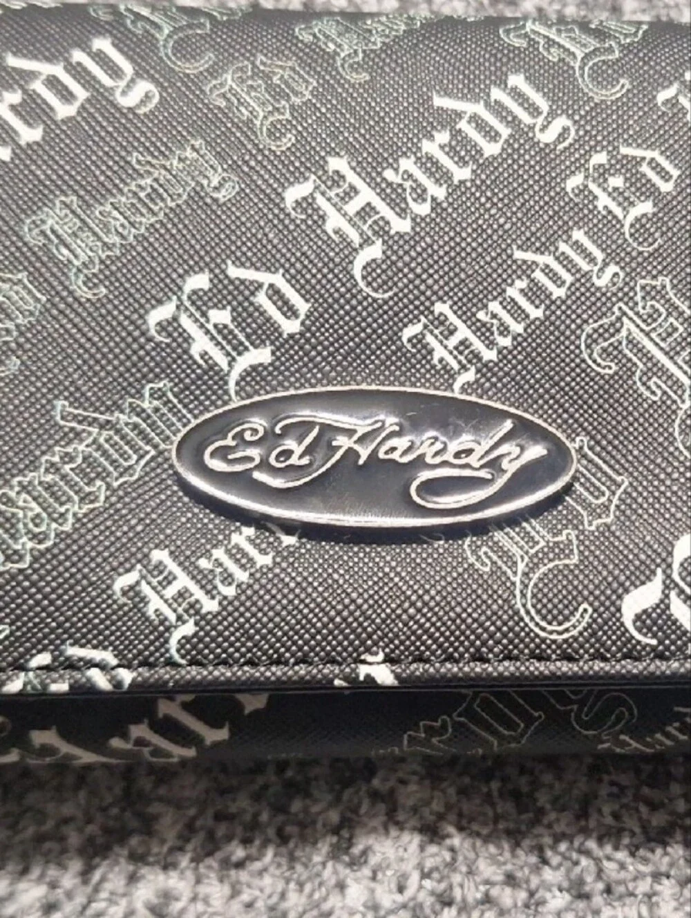 Ed Hardy | Bags | Ed Hardy Black Logo Print Wallet | Poshmark